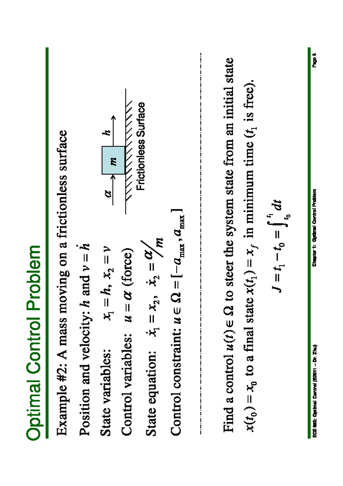 ECE 853: Optimal Control Problem Example - Frictionless Surface ...