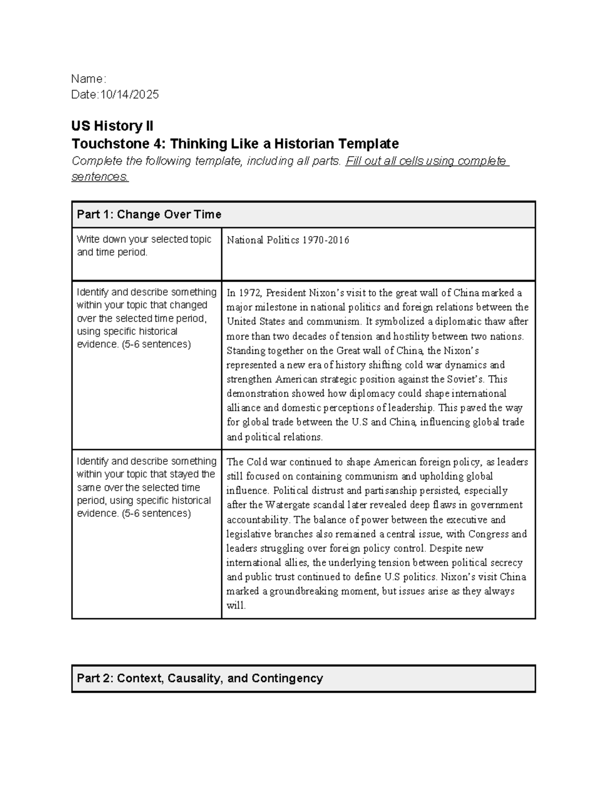 US History II Touchstone 4: Analyzing Nixon's 1972 China Visit - Studocu