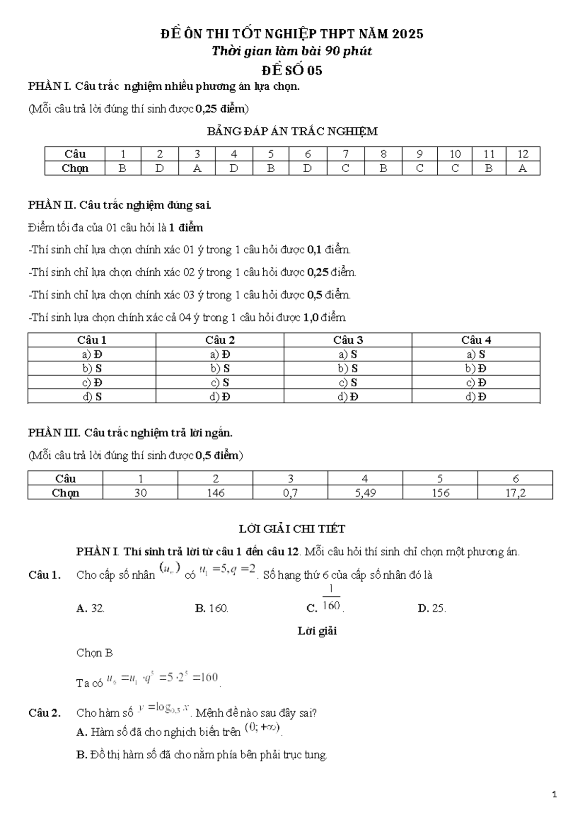 ĐỀ ÔN THI TỐT NGHIỆP THPT 2025 - ĐỀ SỐ 05 (90 phút) - Studocu