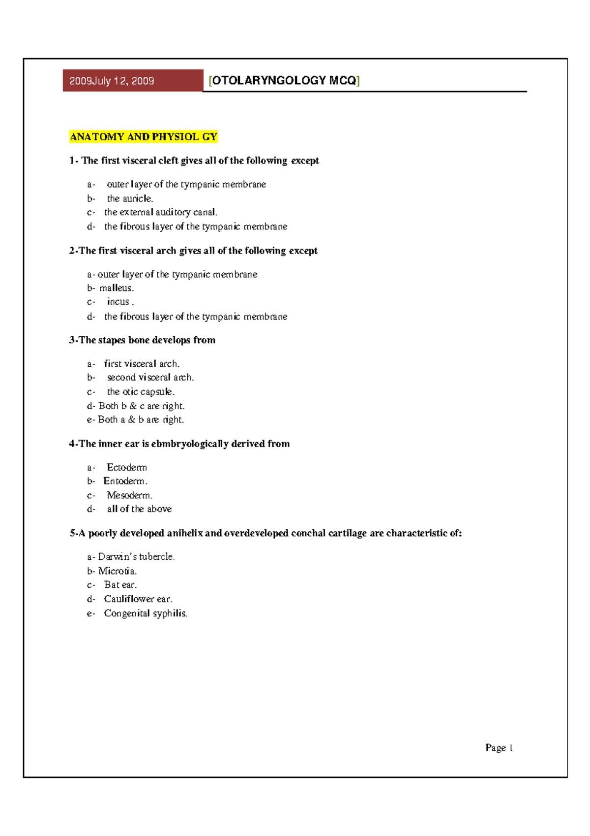 100 Top ENT MCQs and Answers - 100 Top ENT Multiple Choice Questions ...