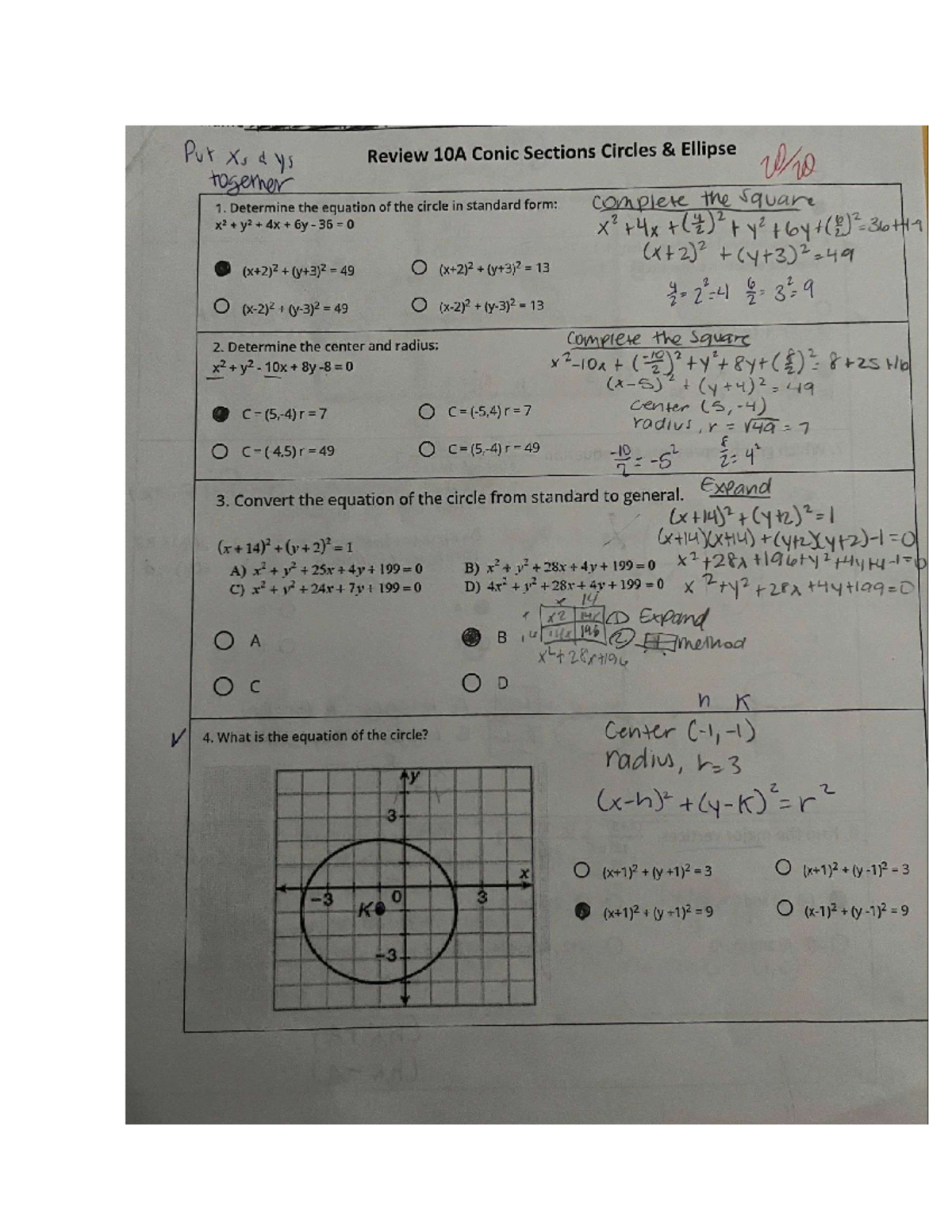 Review 10A Conic Sections Circles & Ellipse - Studocu