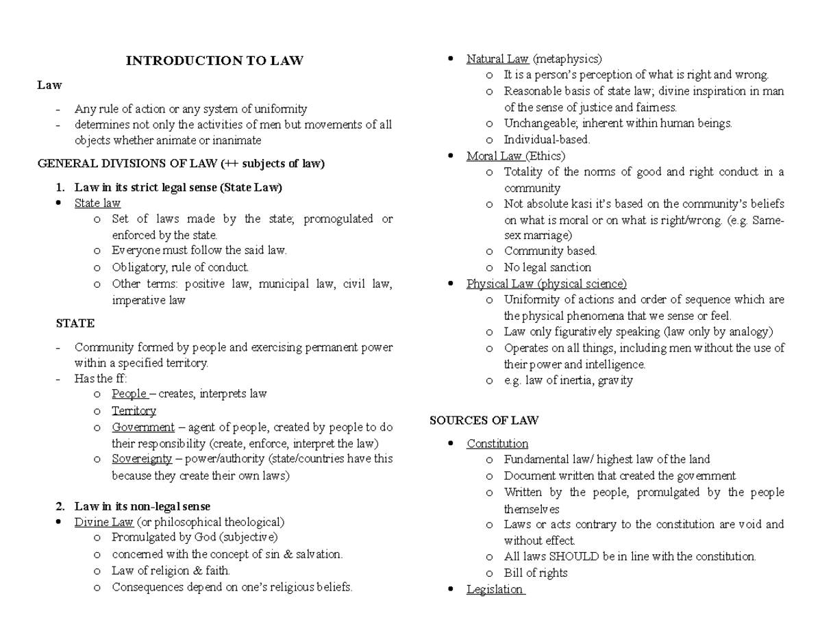 Chapter 1: Introduction to Law and Legal Obligations (Law 101) - Studocu