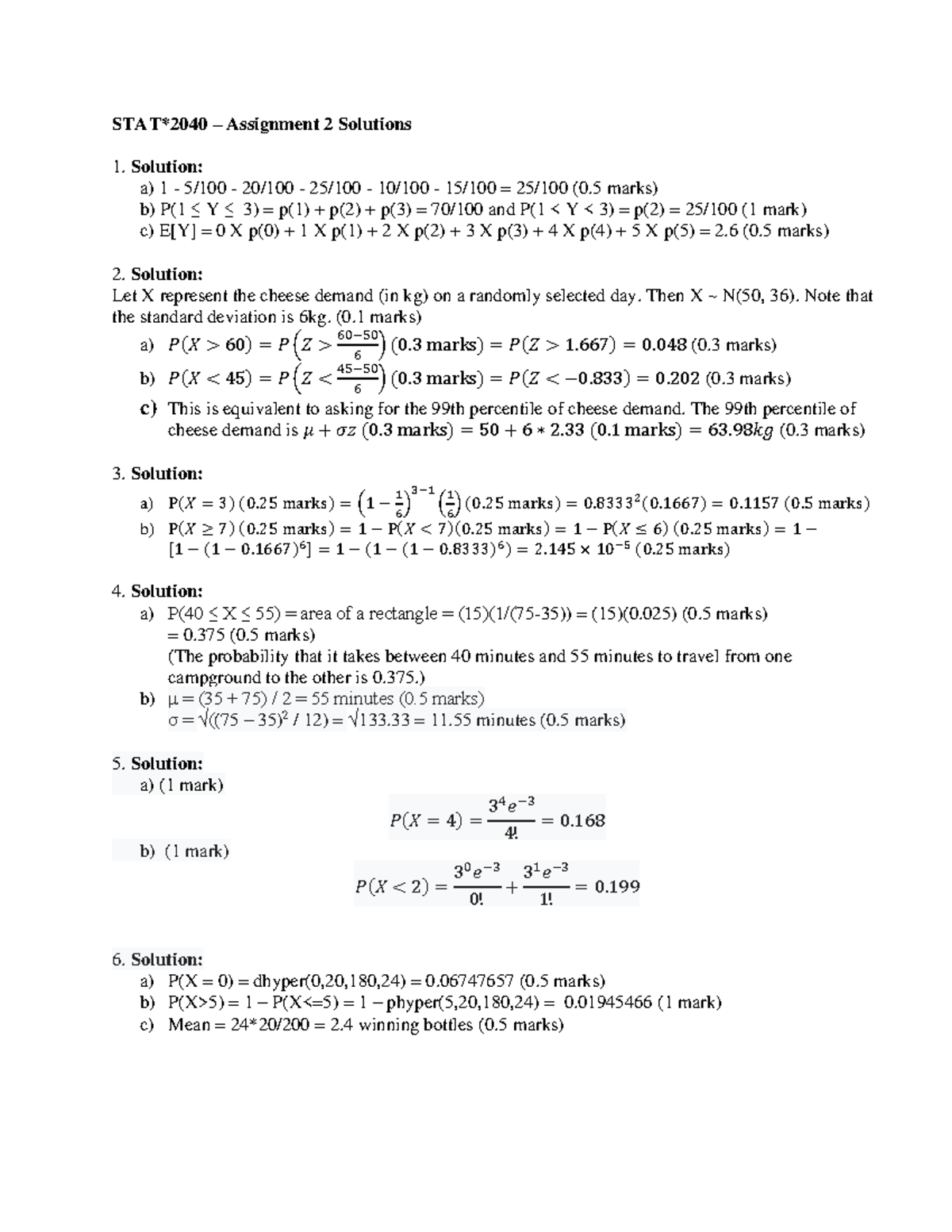 STAT2040 Assignment 2 Detailed Solutions and Explanations - Studocu