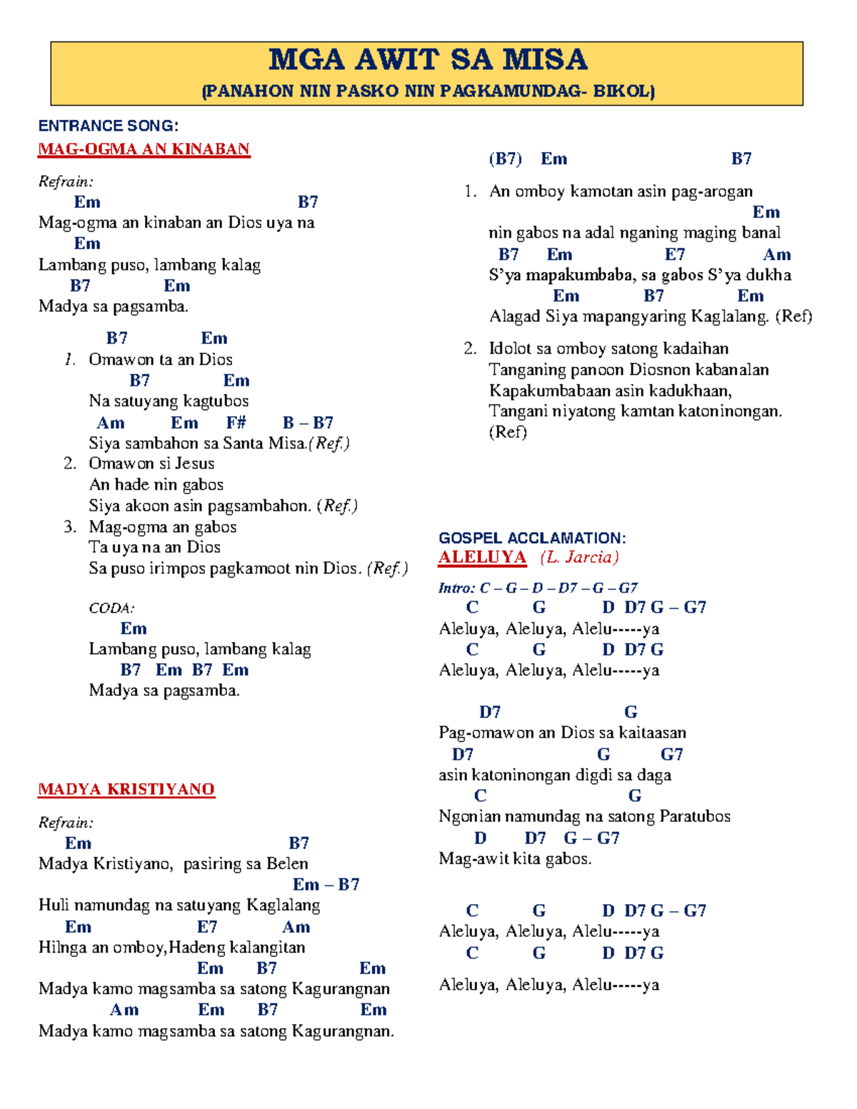 MGA AWIT SA MISA Pasko NIN Pagkamundag - MGA AWIT SA MISA (PANAHON NIN ...