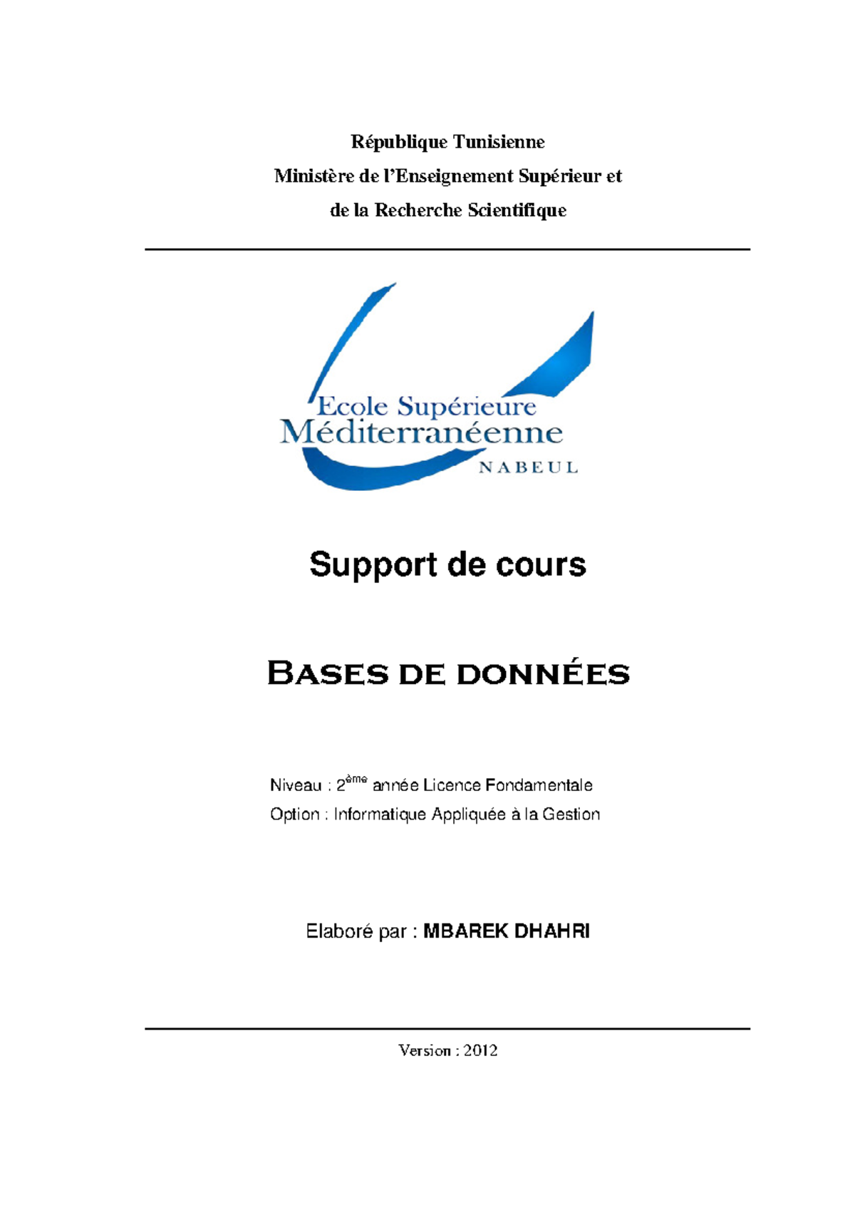 Bases de données - Cours de 2ème année Licence en Informatique ...