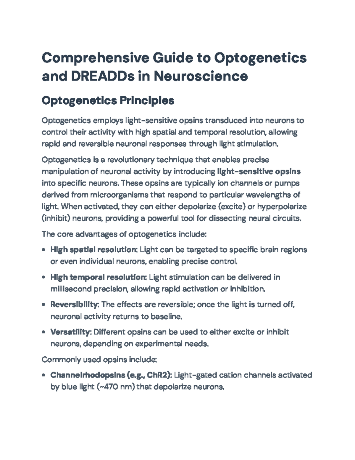 Comprehensive Overview of Optogenetics & DREADDs in Neuroscience - Studocu