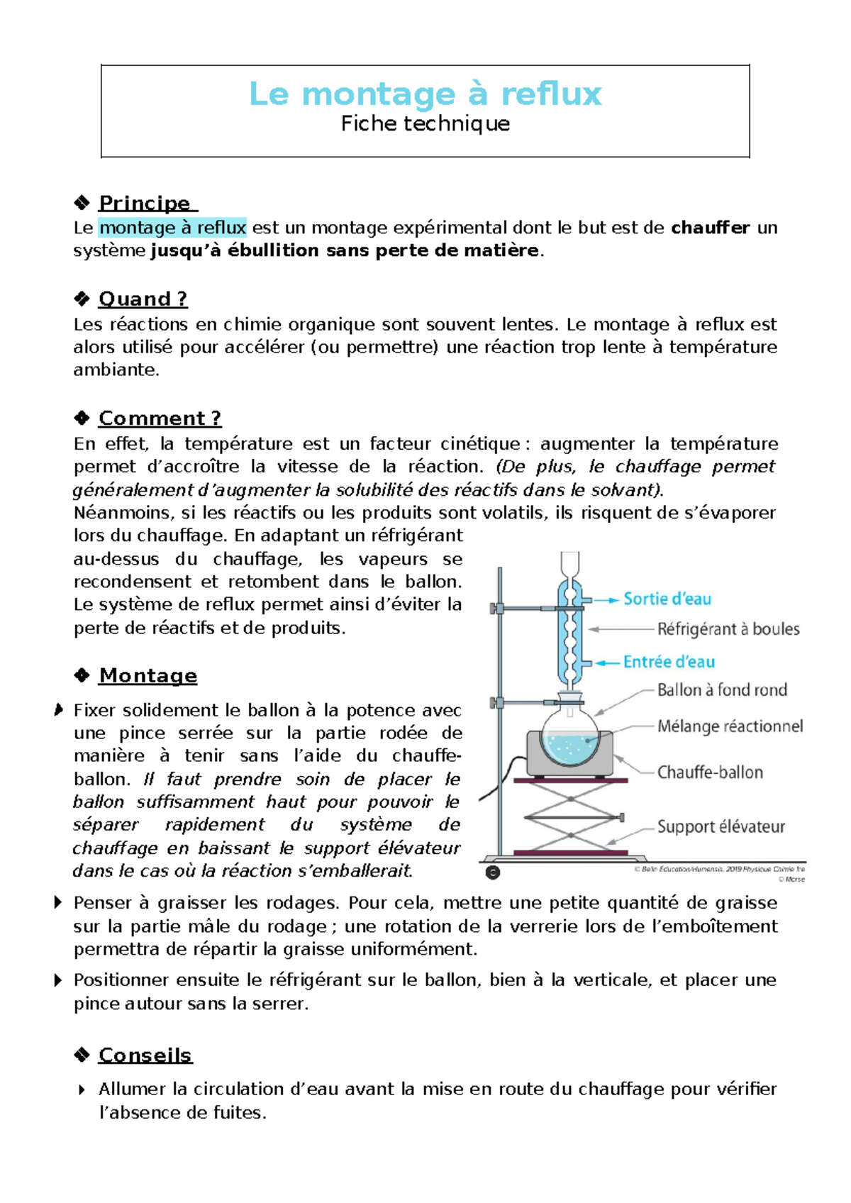 Fiche Méthode pour le Montage à Reflux en Chimie Org. - Studocu