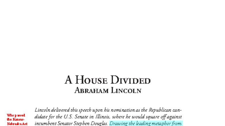 A House Divided: Lincoln's Speech Analysis (511) - Studocu