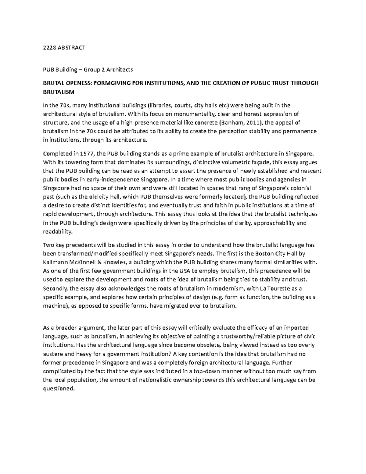 AR2228 Essay Abstract: Brutalism and Public Trust in Singapore's PUB ...