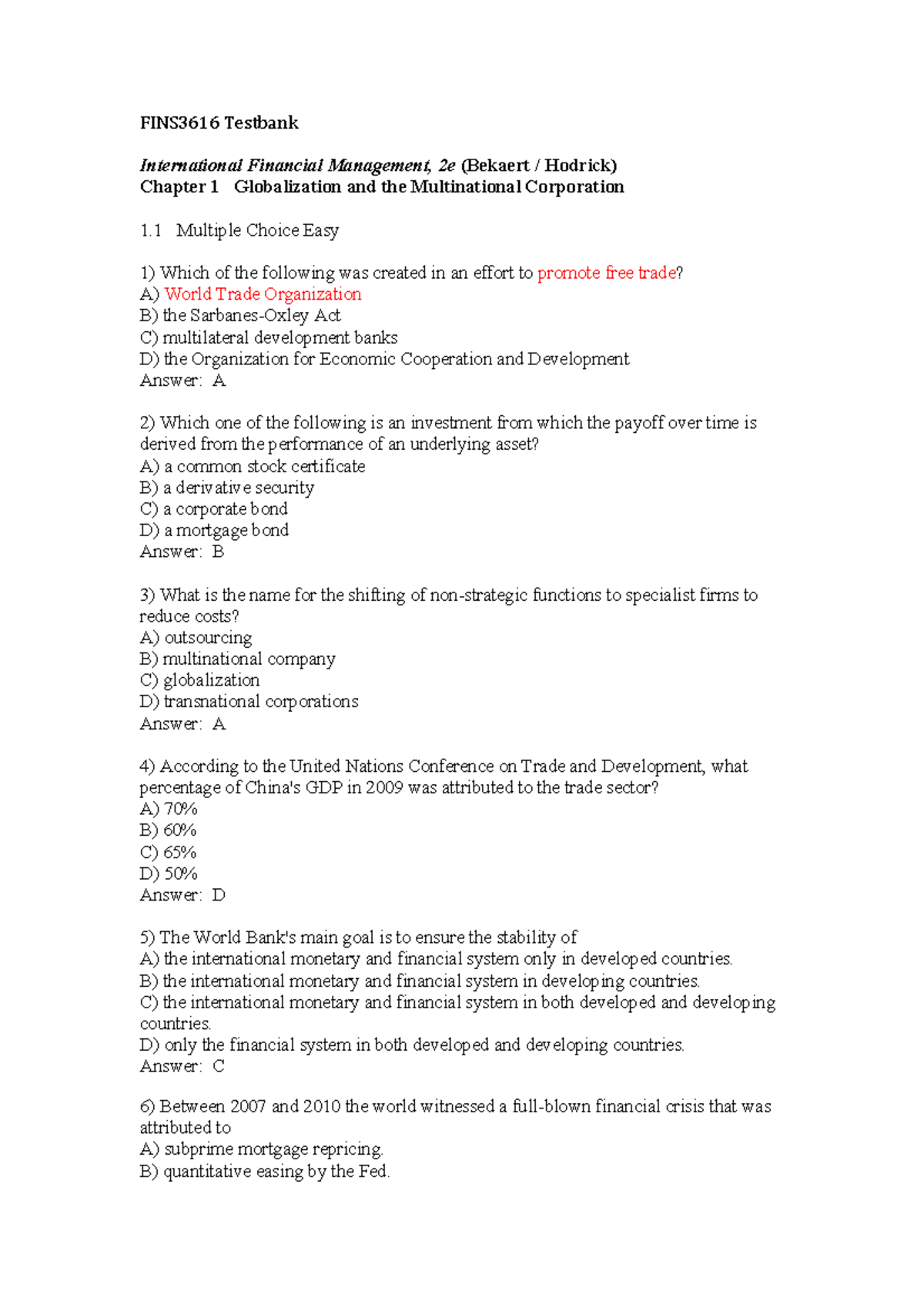 FINS3616 Midterm Exam Q&A: Int'l Financial Mgmt & Currency Markets ...