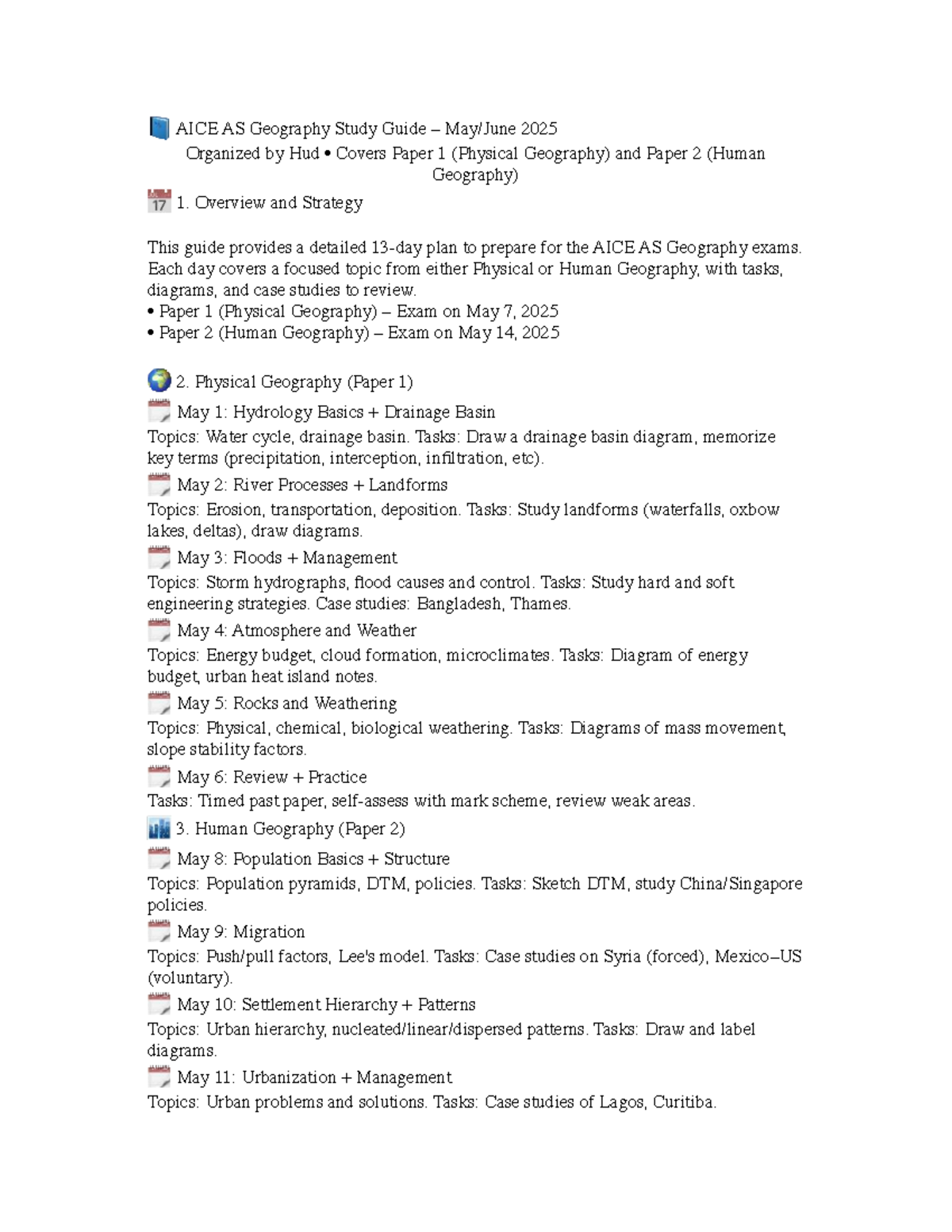 AICE AS Geography Study Guide 2025: Paper 1 & Paper 2 Prep Timeline ...