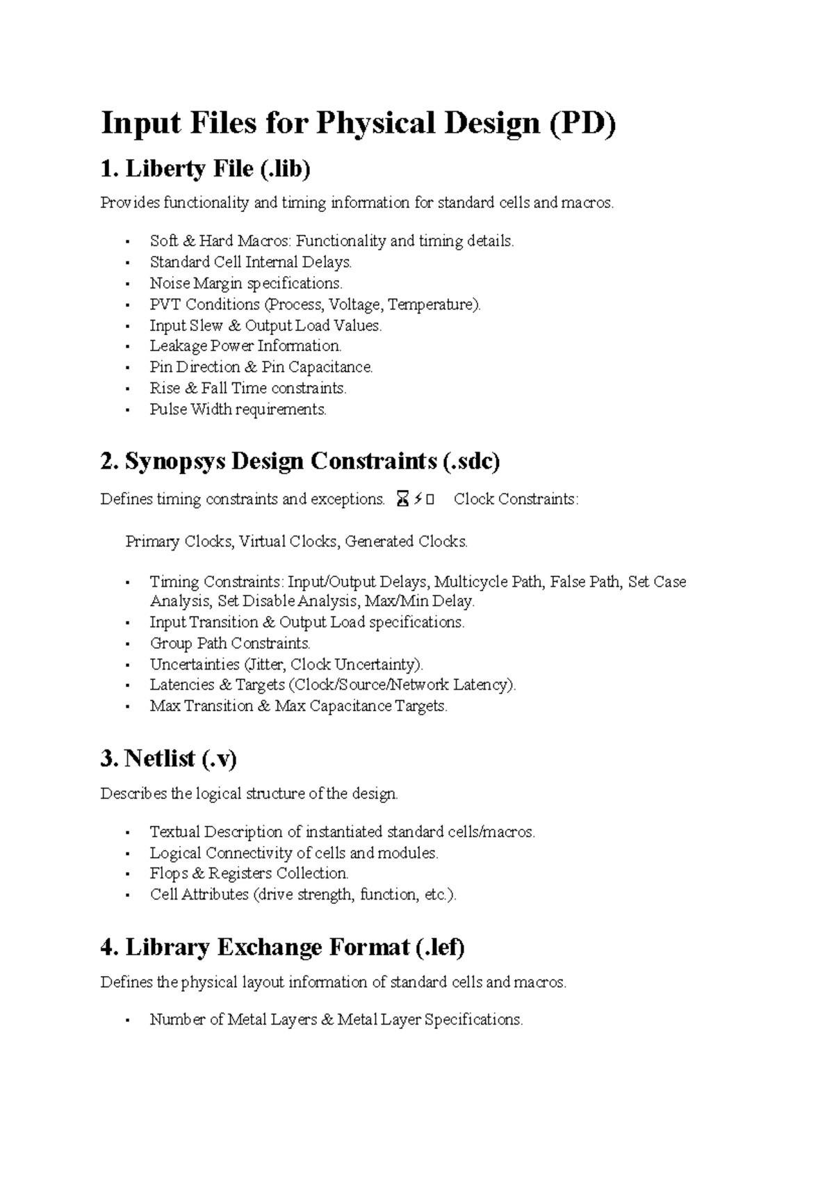 Input Files for Physical Design (PD) Overview and Specifications - Studocu