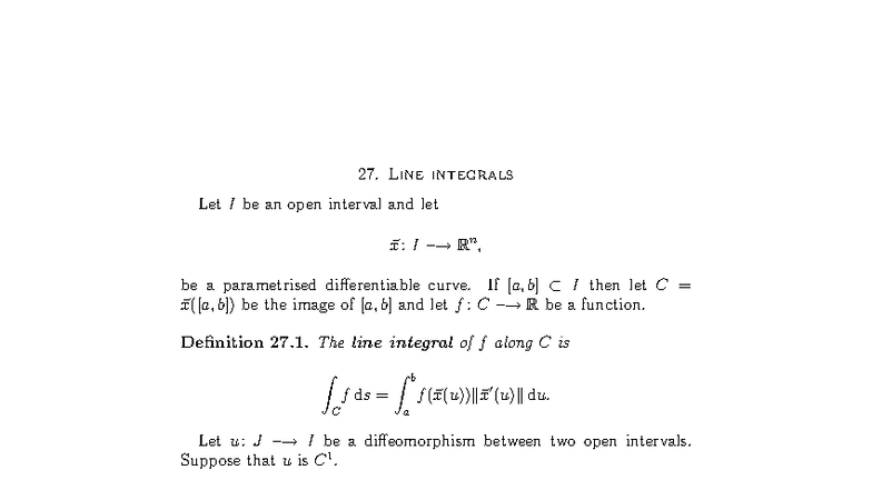 MIT18 022 Lecture 27 - Line integrals Let I be an open interval and let ...