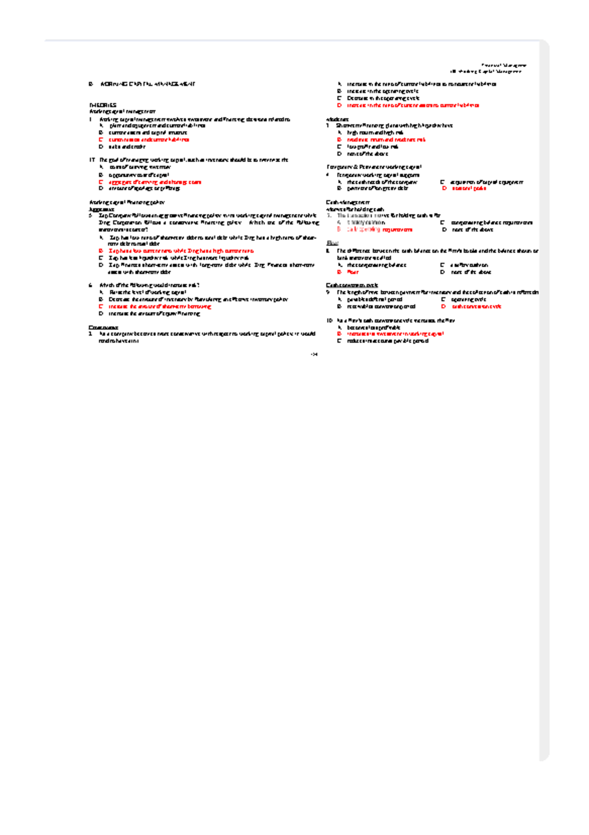 Working Capital Management (FIN 101) Test Bank Notes - Studocu