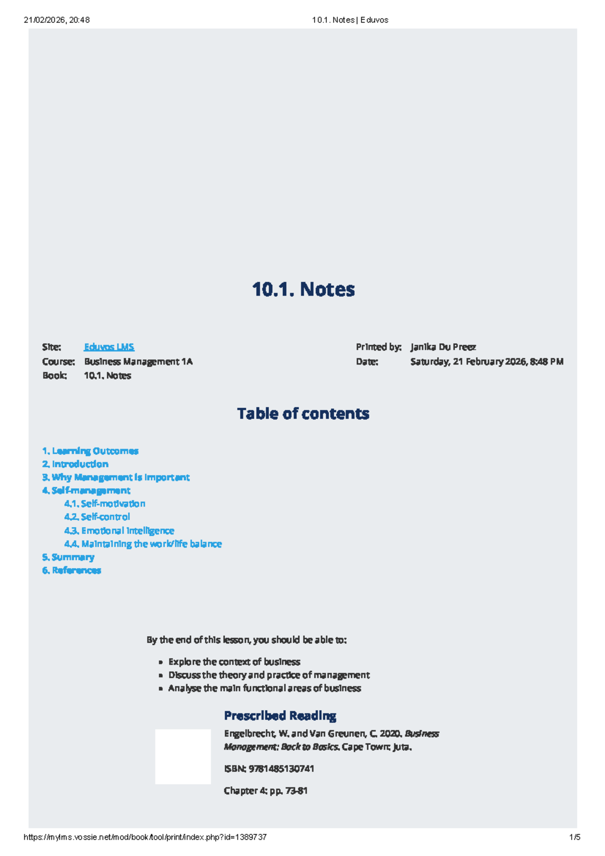 Business Management 1A: Lesson 10.1 Notes - Studocu