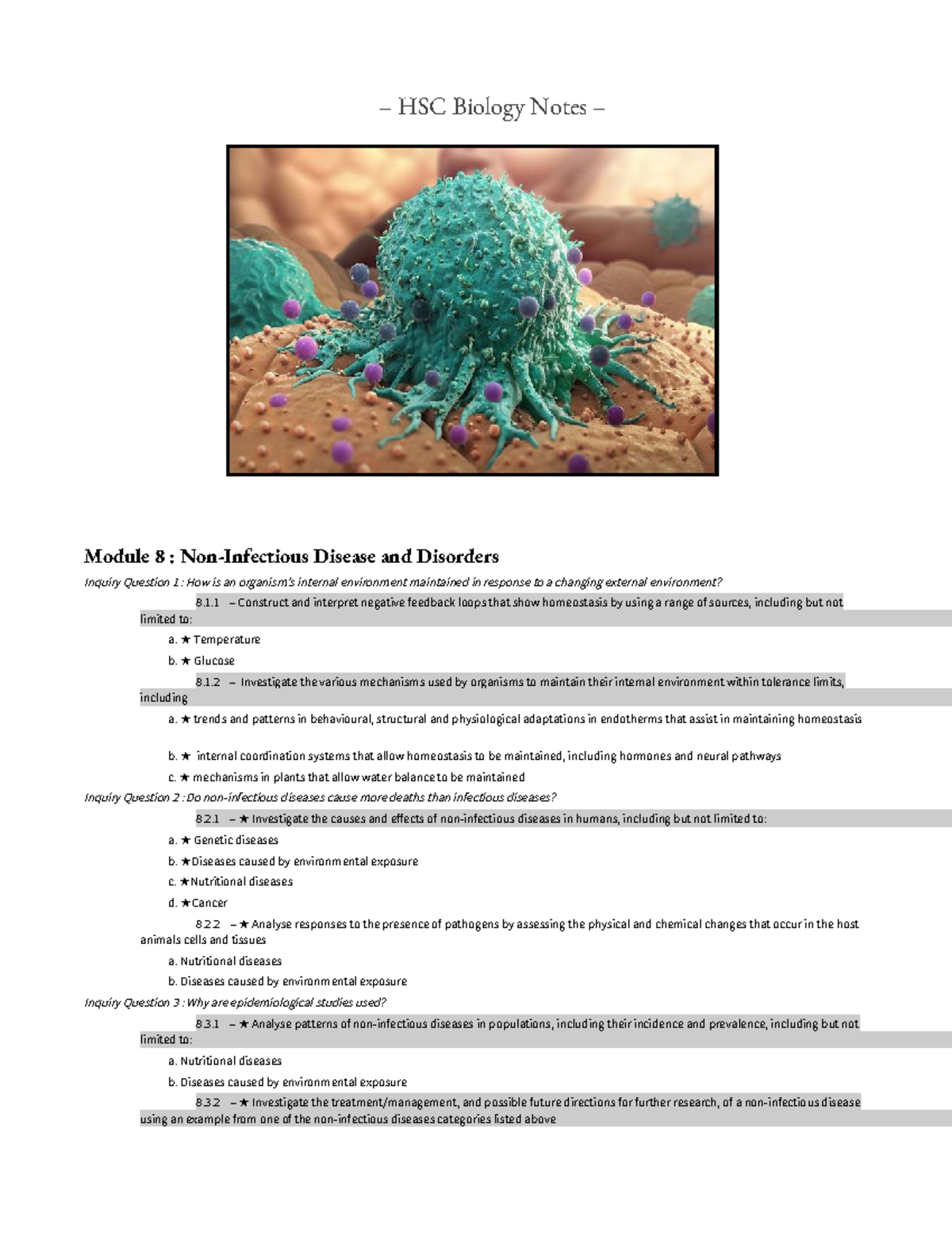 HSC Biology notes - Module 8: Disease and disorders overview - Studocu