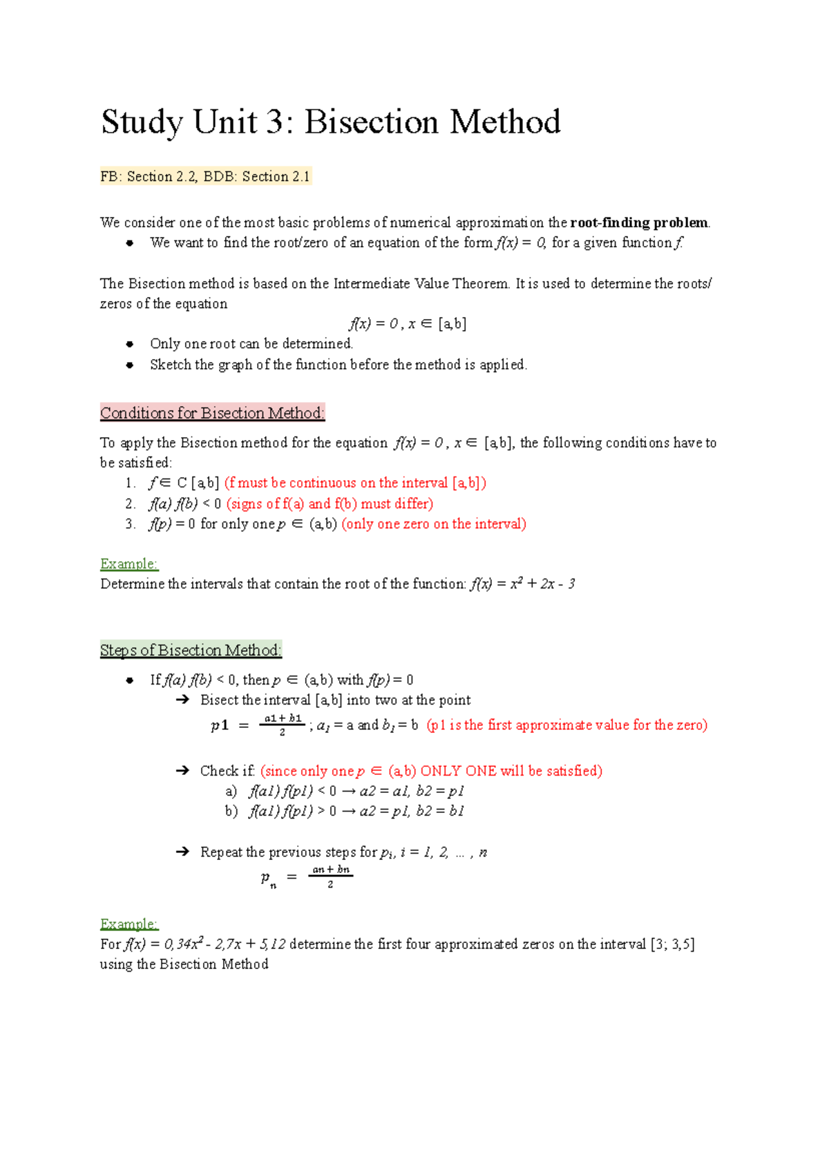 APPM 222: Study Unit 3 - Bisection Method Overview - Studocu