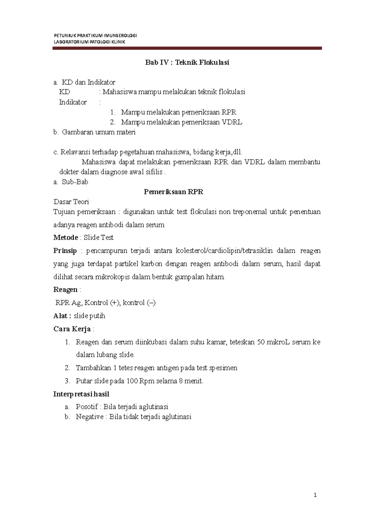Modul Praktikum Imunologi: Teknik Flokulasi & ICT - Studocu