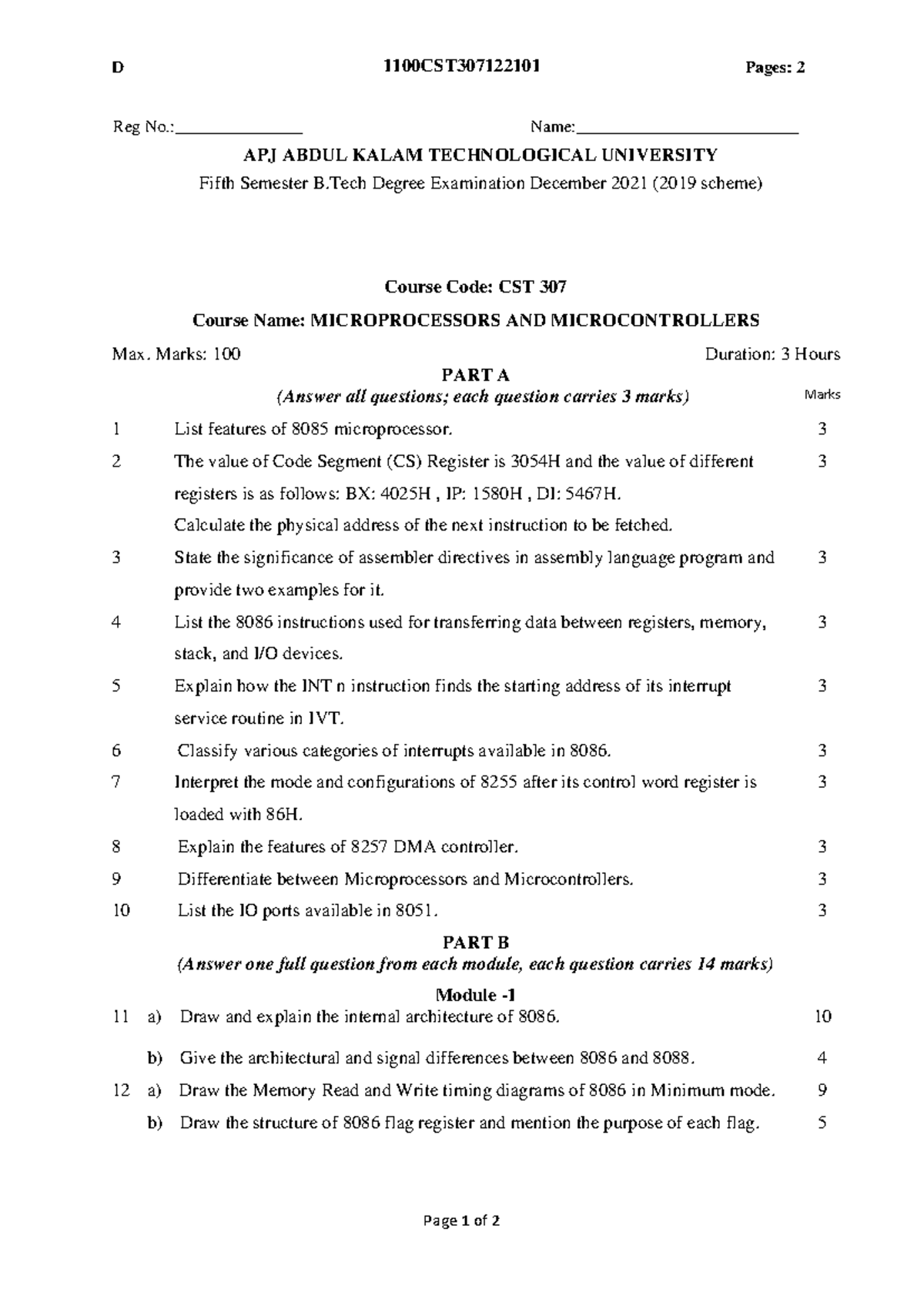 CST307-Microprocessors & Microcontrollers Comprehensive QP Guide - Studocu