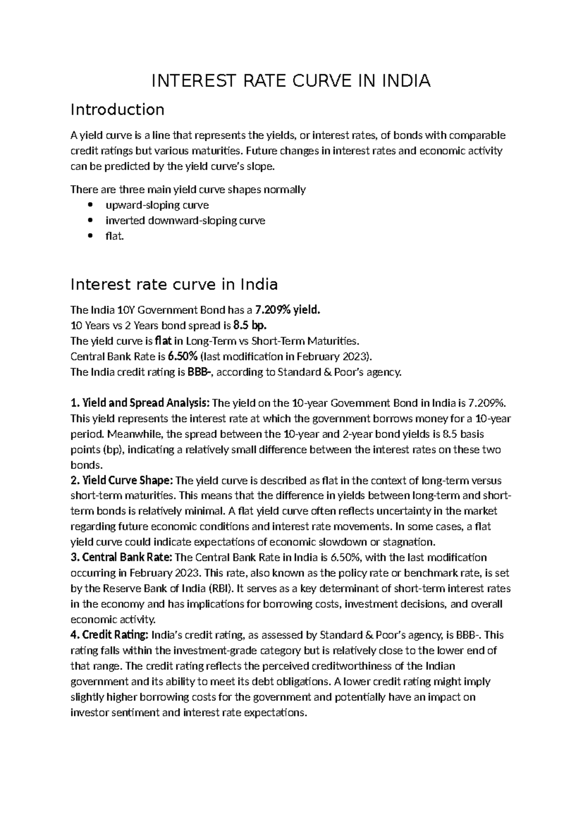 Interest Rate Curve in India: Analysis and Insights - Studocu