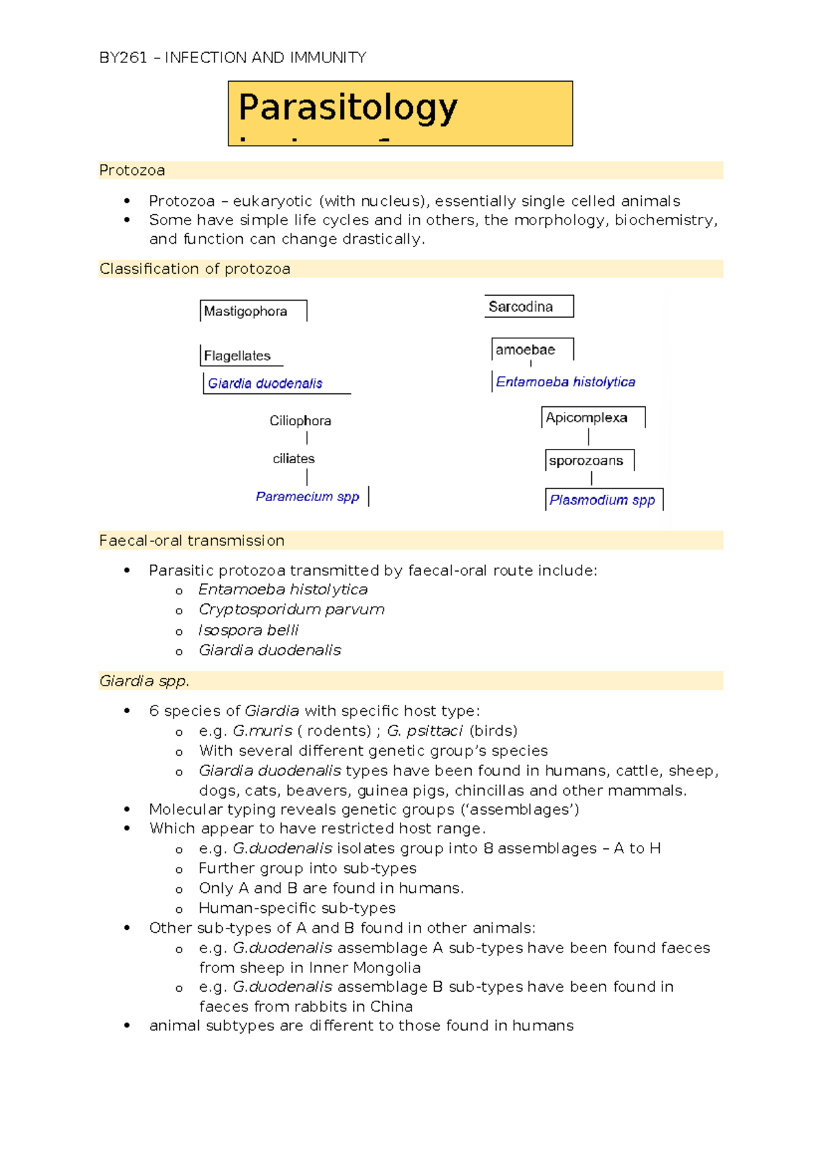 Parasitology 101: Lecture Notes on Protozoa and Related Pathogens - Studocu