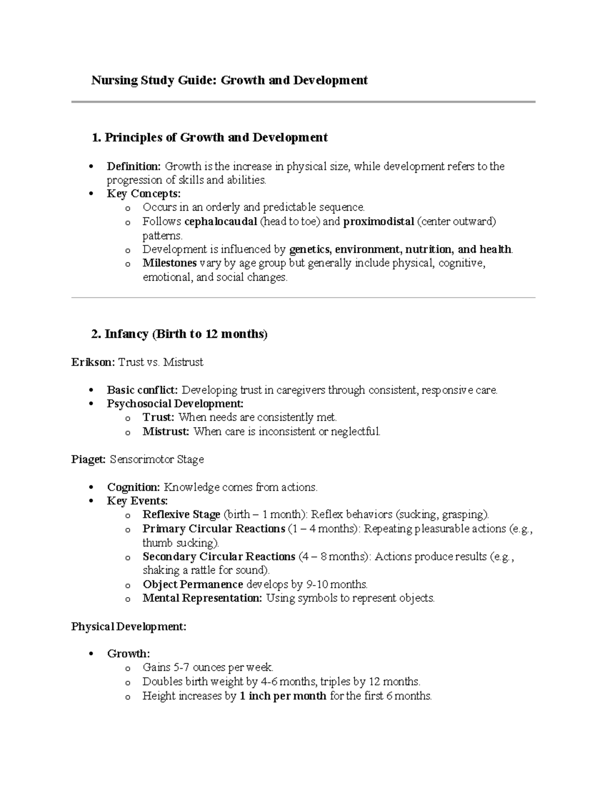 Nursing Study Guide: Growth & Development in Pediatrics - Studocu