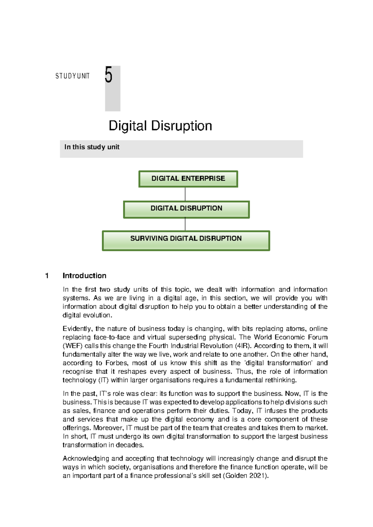 Study Unit 5 - Digital Disruption in Economics Summary - Studocu