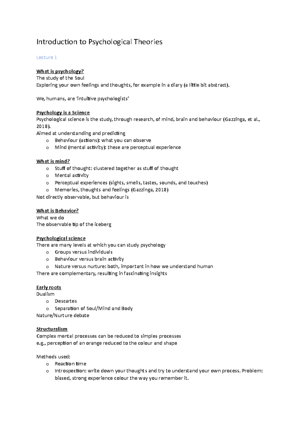 Lecture Notes on Psychological Theories (PSY101) - Studeersnel
