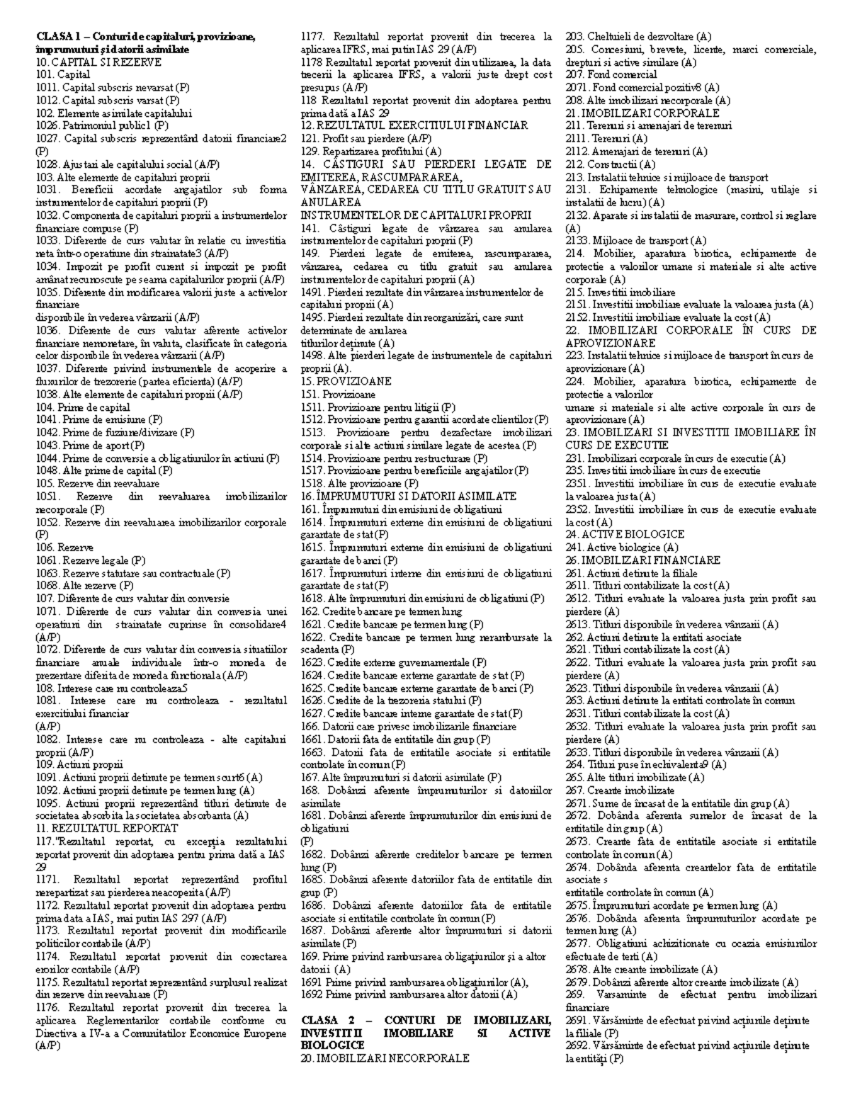 Plan de conturi ro 2015 - CLASA 1 – Conturi de capitaluri, provizioane ...