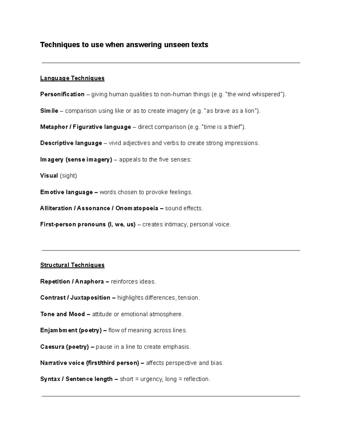 Techniques for Analyzing Unseen Texts: Language & Structure - Studocu