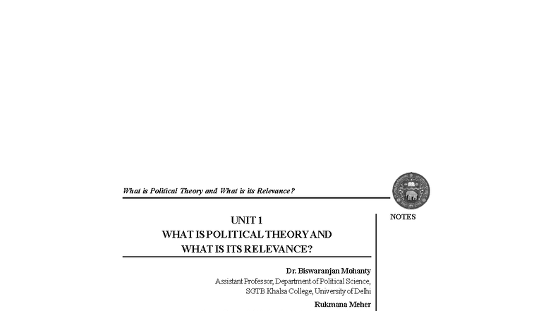 Unit 1: Introduction to Political Theory - Key Concepts and Relevance ...