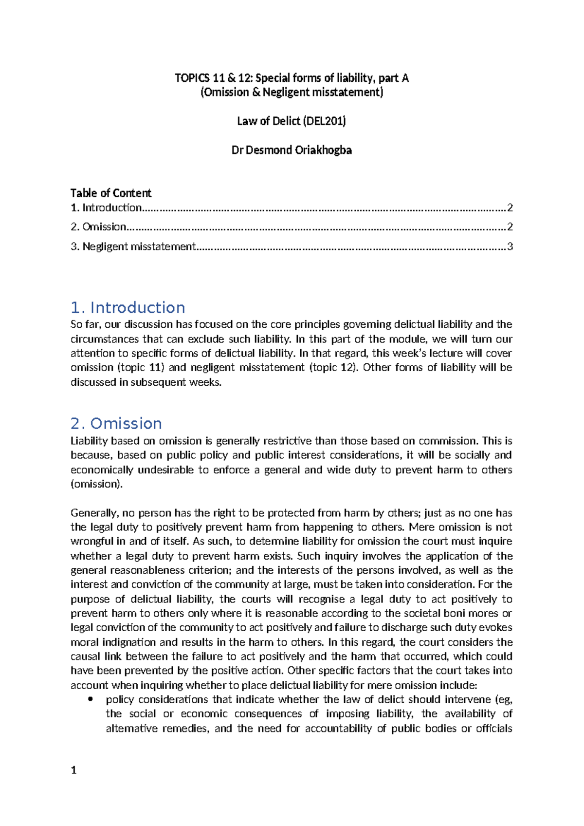 Topics 11 & 12: Special Forms of Liability - DEL201 Notes for 2025 ...
