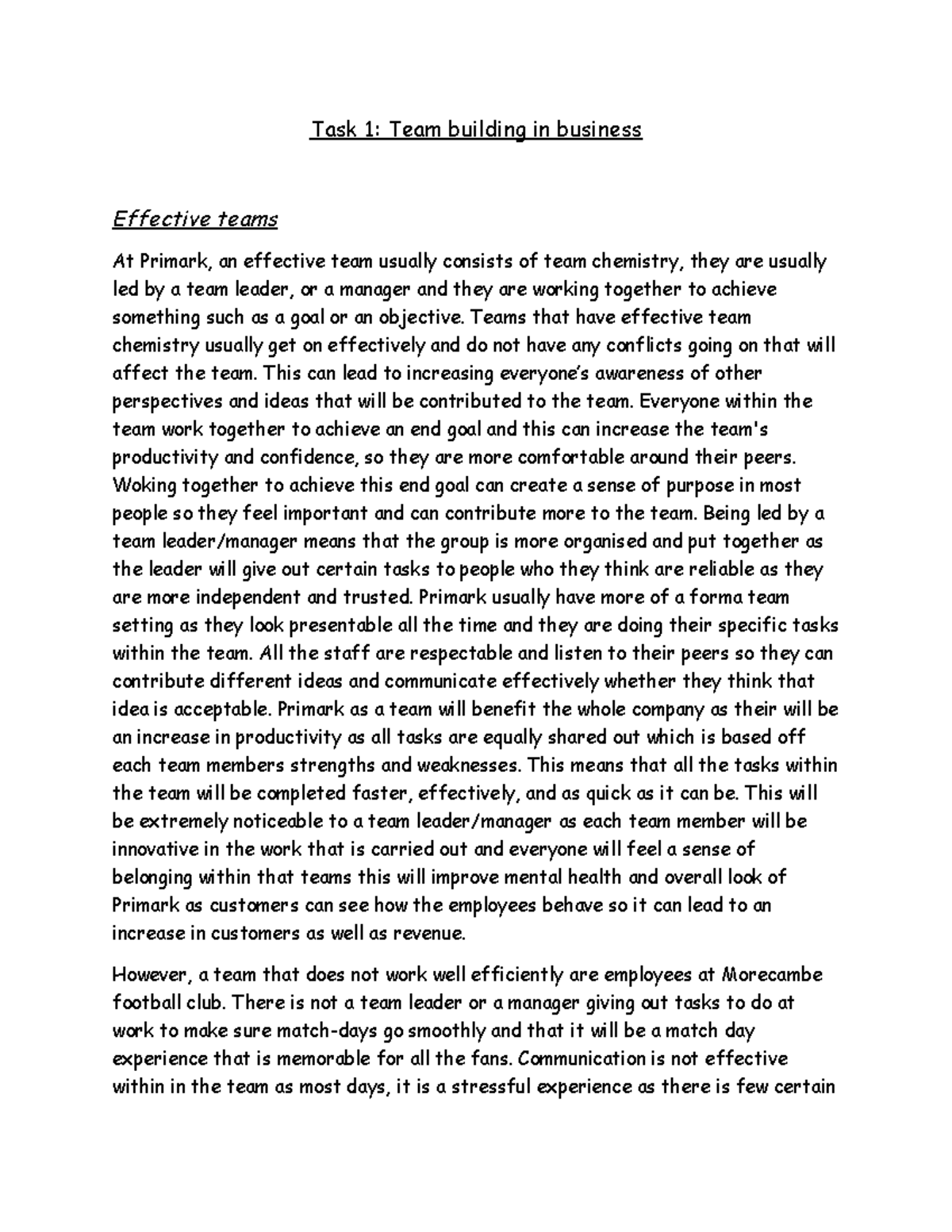 Team Task 1: Unit 9 - Effective Team Building Insights - Studocu