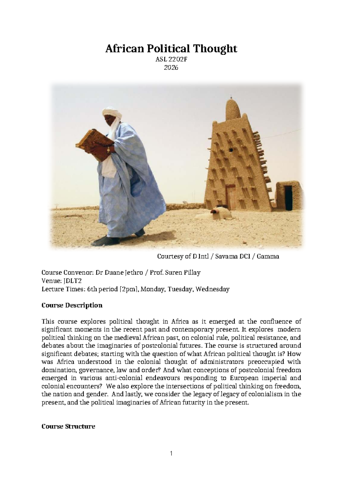 Course Outline: ASL 2202F African Political Thought 2026 - Studocu