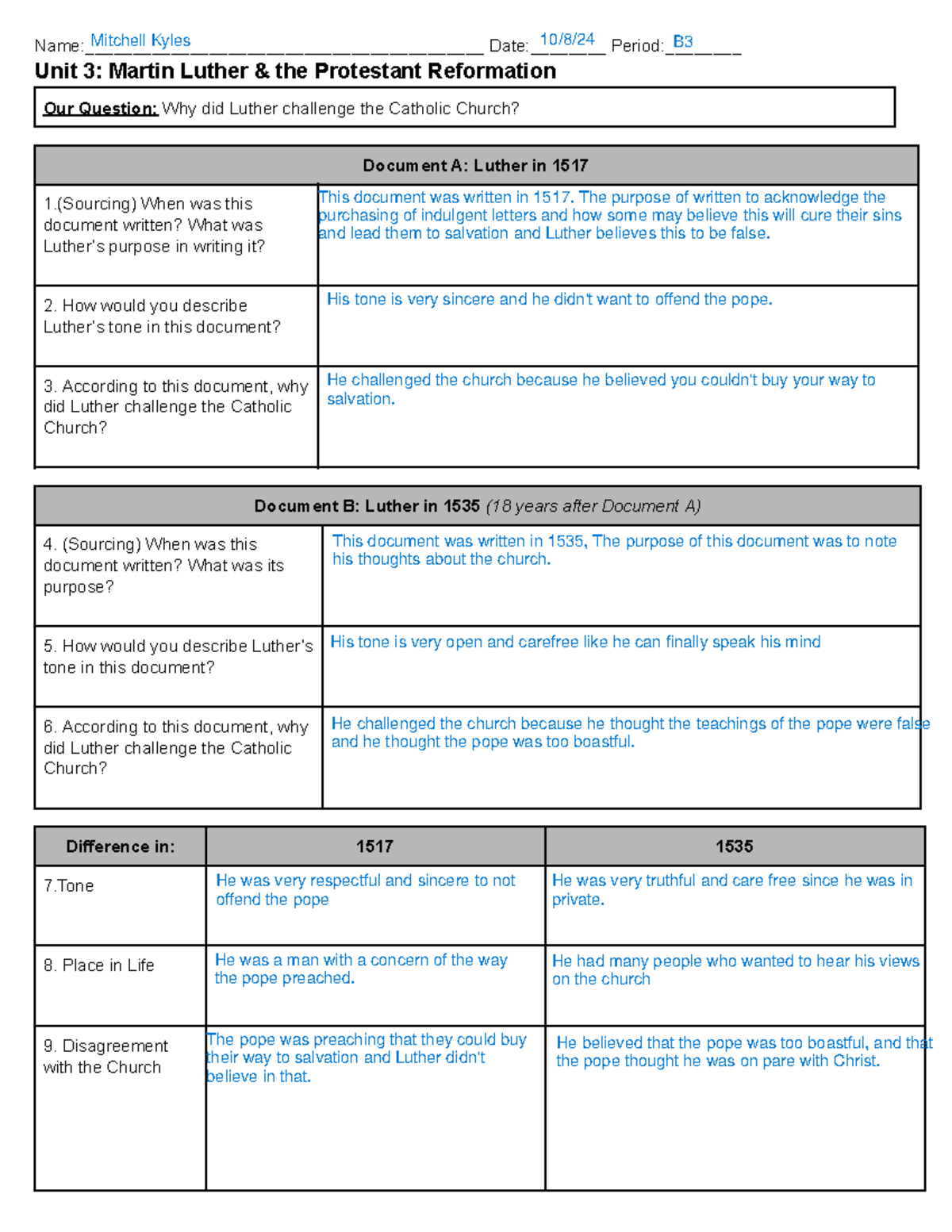 Unit 3 Protestant Reformation Activity Handout (Code: 22222) - Studocu