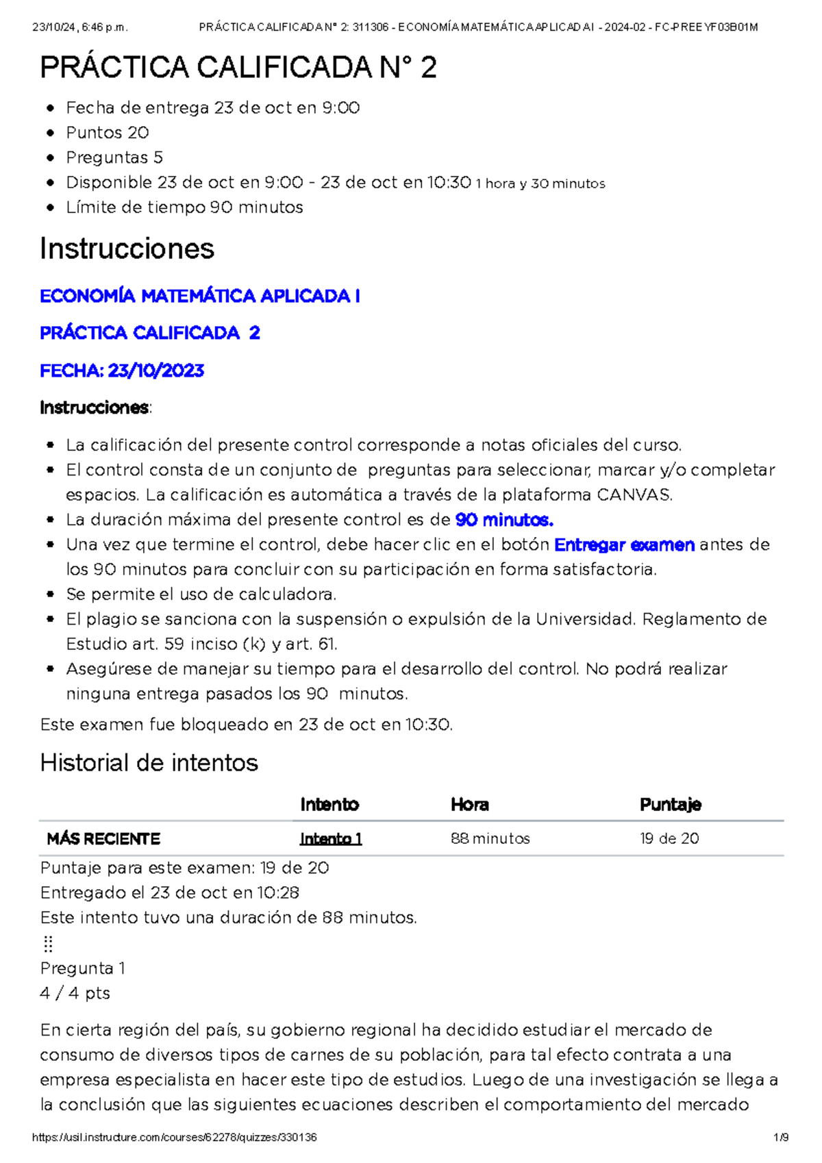 Pc2 mate - es examen - PRÁCTICA CALIFICADA N° 2 Fecha de entrega 23 de oct en 9: Puntos 20 ...