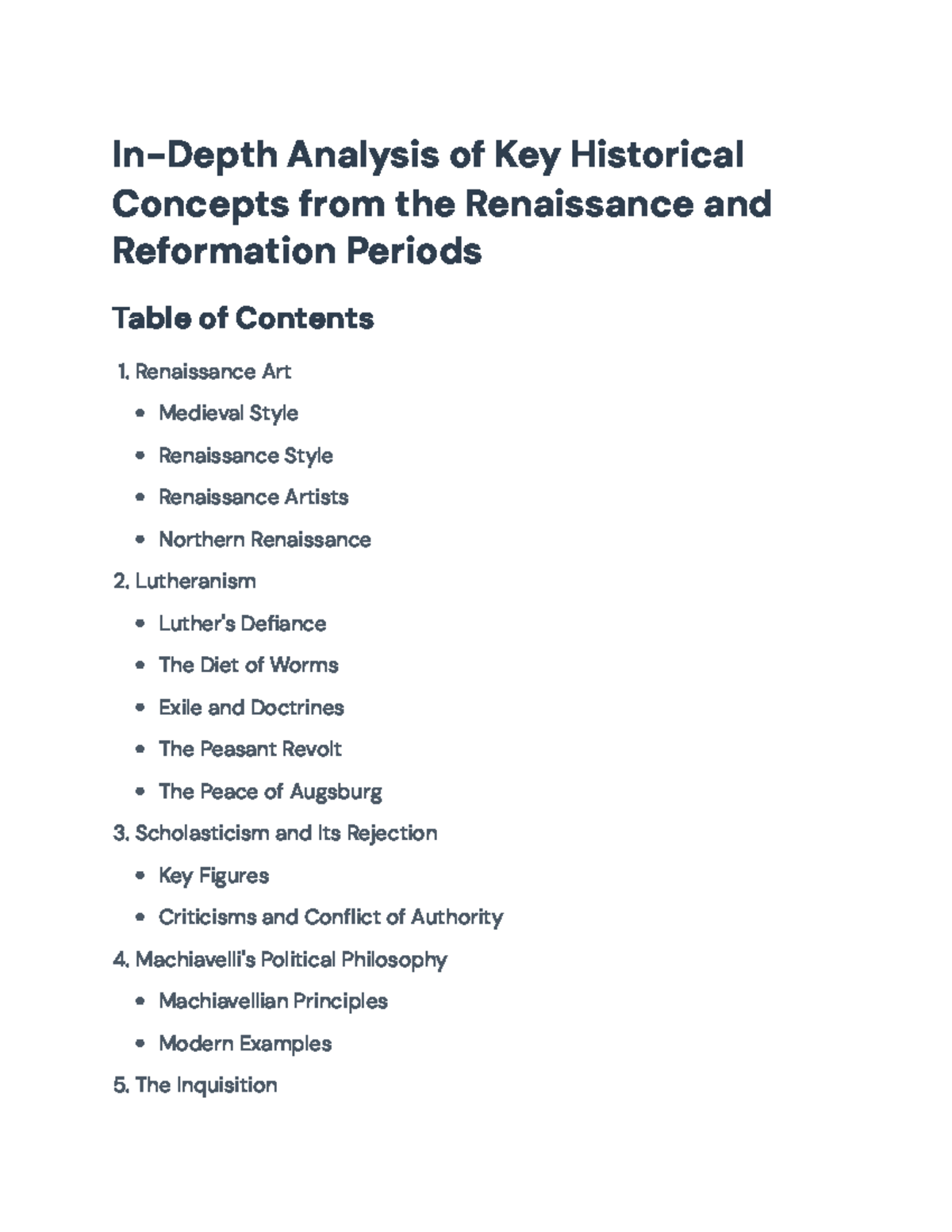 Renaissance and Reformation: Key Concepts Analysis (HIST 201) - Studocu
