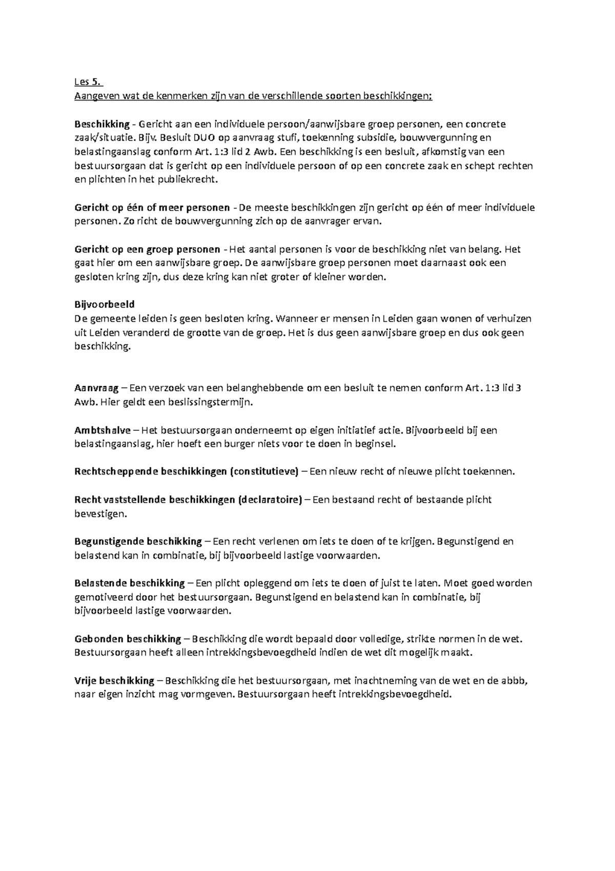 Bestuursrecht Leerdoelen Les 5: Soorten Beschikkingen en Sancties ...