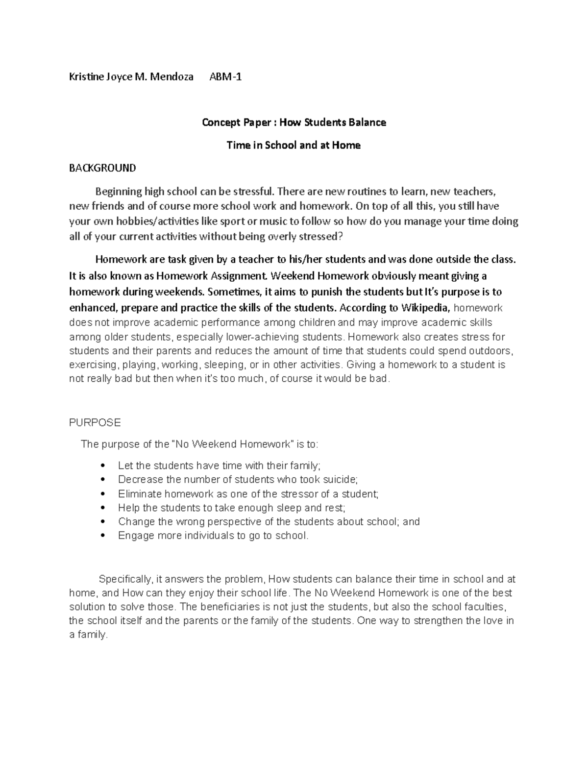 ABM Concept Paper: Balancing Student Life & Homework Stress - Studocu