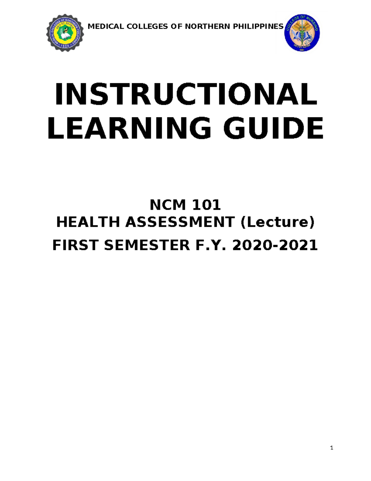 NCM 101 - Complete Health Assessment Lecture Learning Guide - Studocu