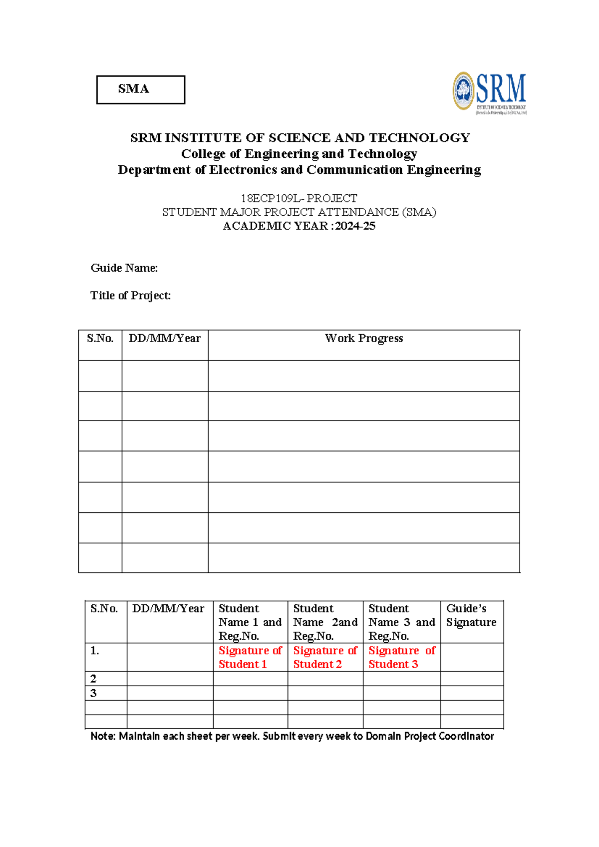SMA - Template - Sma sheet - SRM INSTITUTE OF SCIENCE AND TECHNOLOGY ...