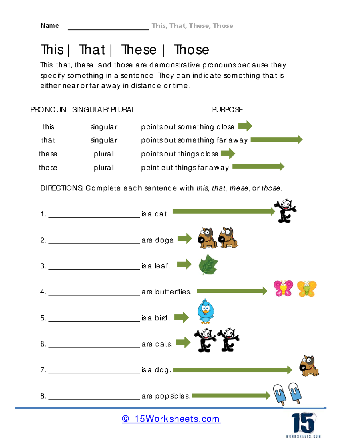 Demonstrative Pronouns Worksheet: This, That, These, Those - Studocu
