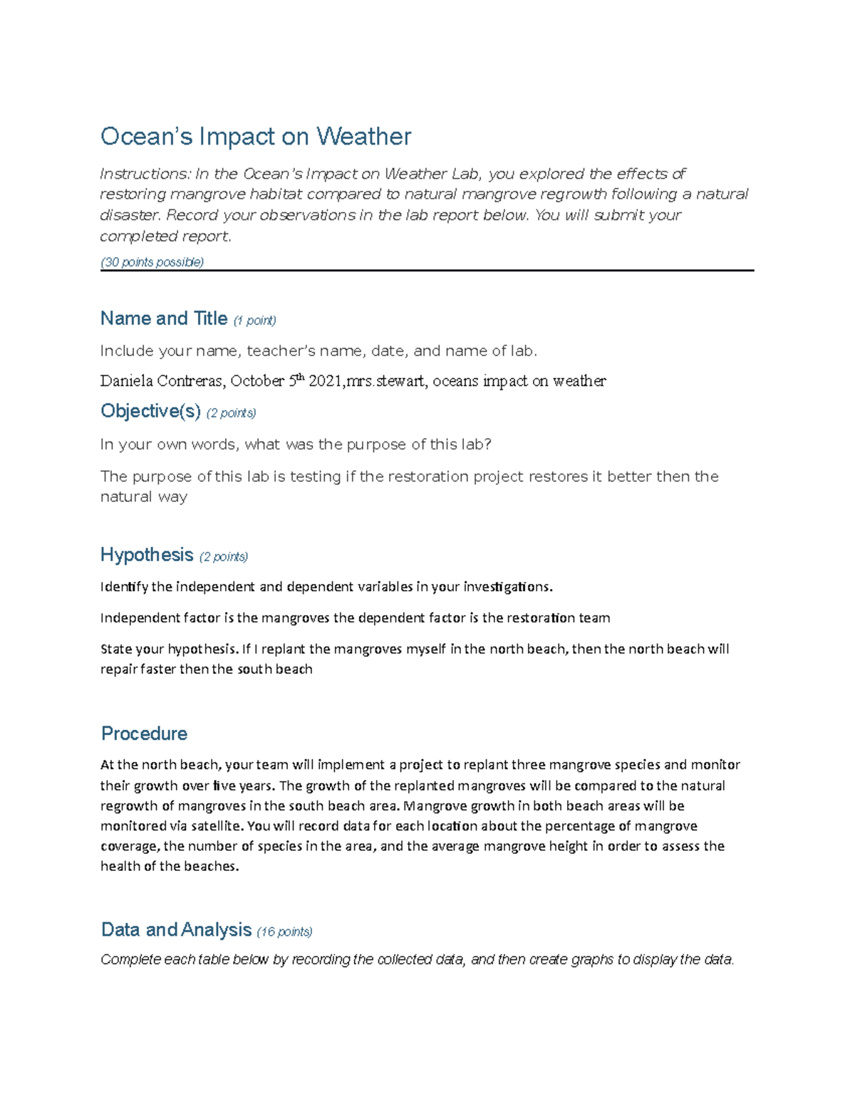 Impacts of Oceans on Weather Lab Report – Marine Science 2.05 - Studocu