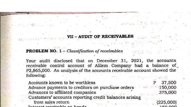 VII Audit of Receivables: Analysis and Adjustments for 2021 - Studocu