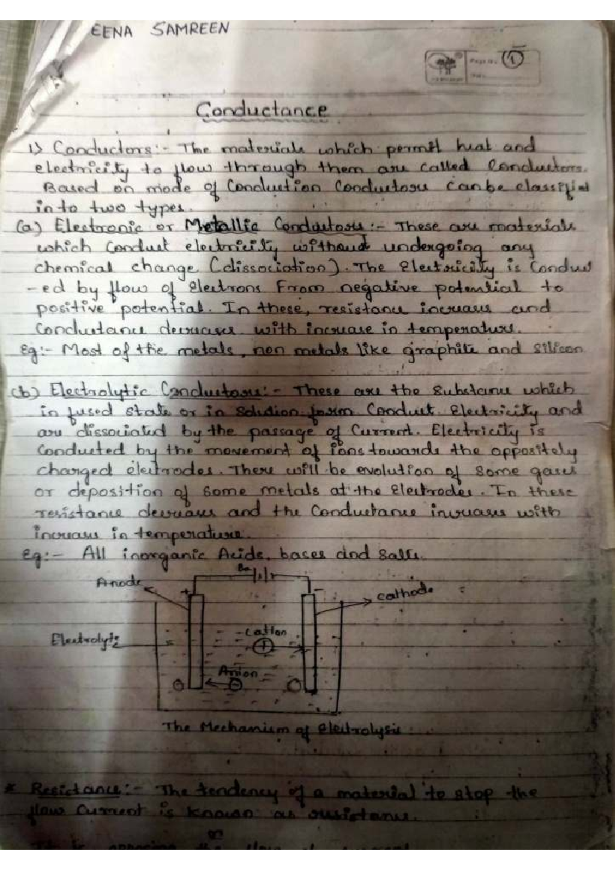 Electrochemistry: Conductance and Conductors (CHEM 101) - Studocu