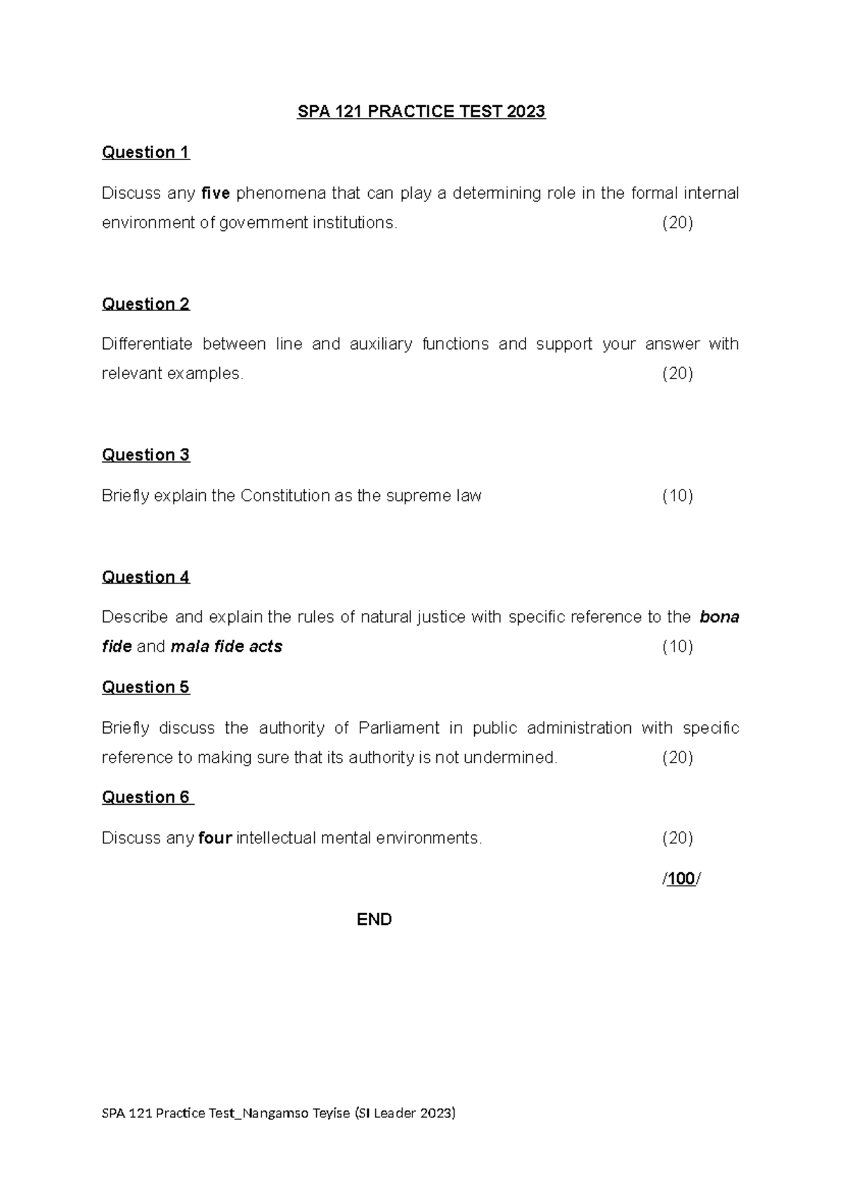 SPA 121 Practice Test: Key Concepts and Questions for 2023 - Studocu