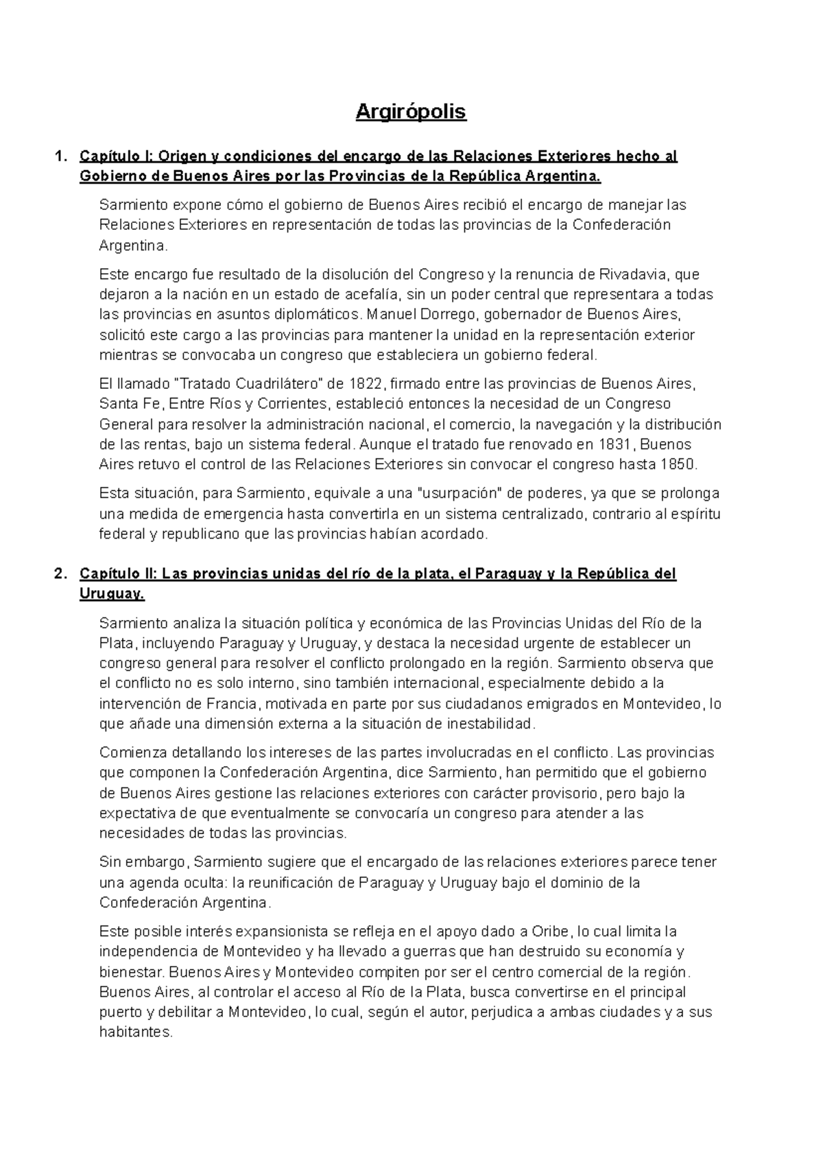 Resumen del Documento: Argirópolis de Sarmiento (Curso: Historia) - Studocu