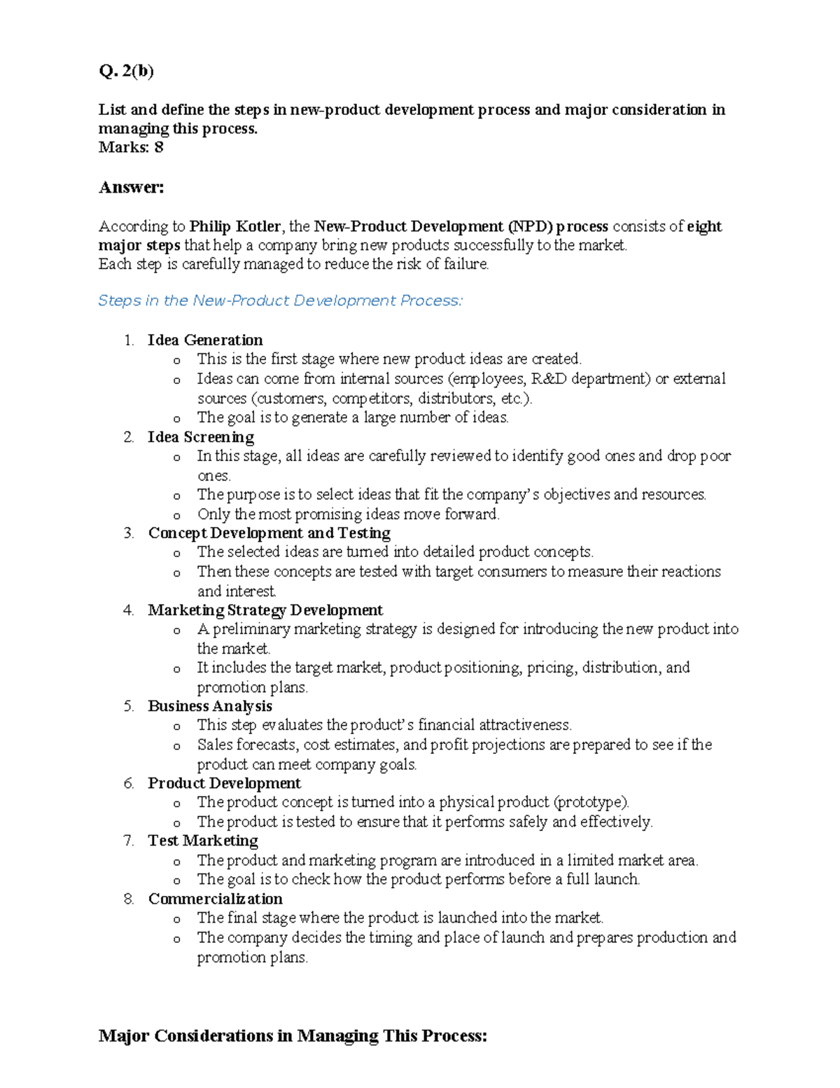 CT 1 - Steps in the Development Process and Marketing Management ...