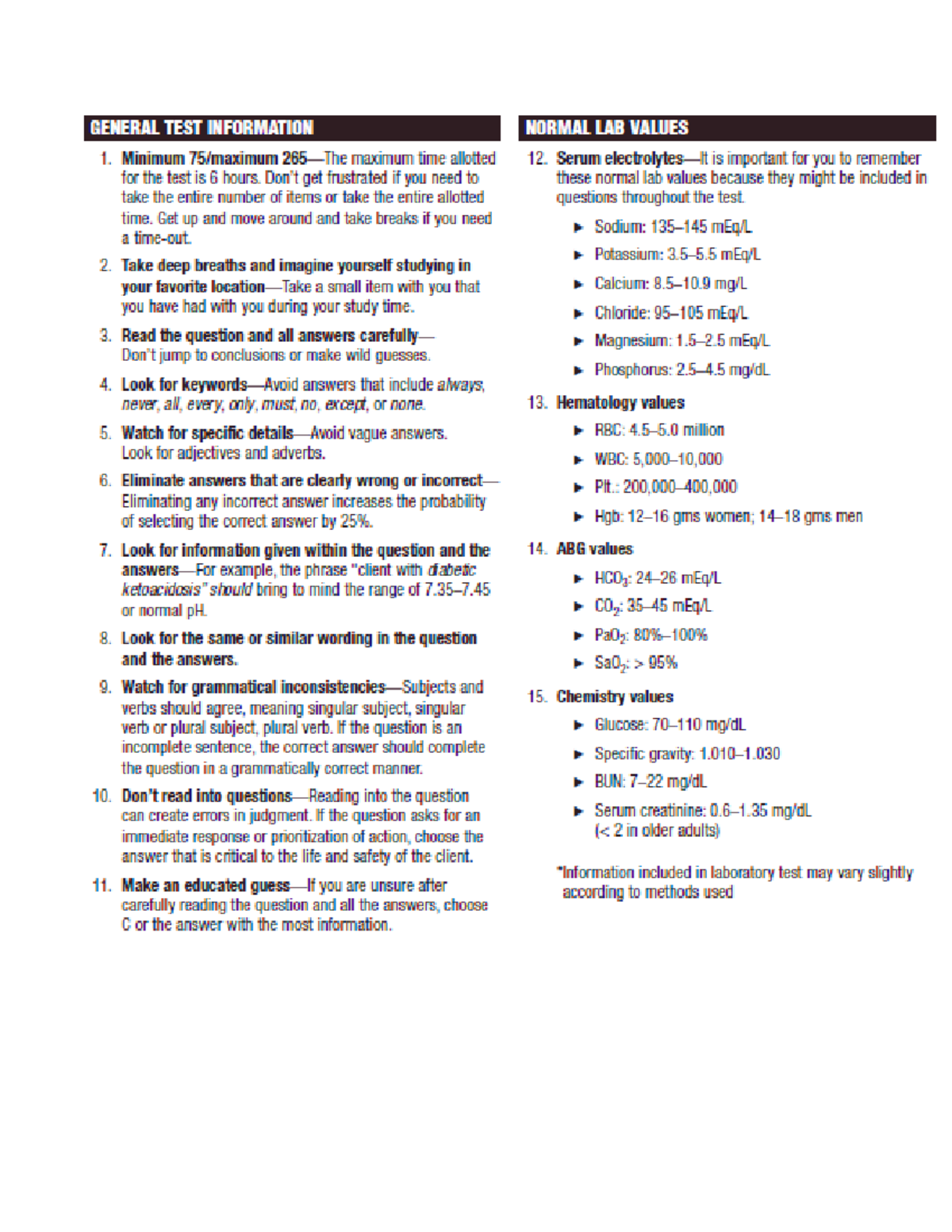 ABG study 1 - NCLex cram notes and abg info - GENERAL TEST INFORMATION ...