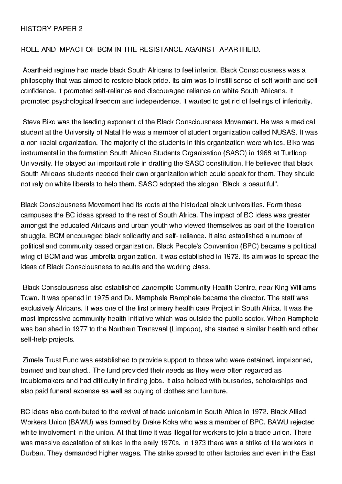 The Black Consciousness Movement Essay Notes (BCM 101) - Studocu